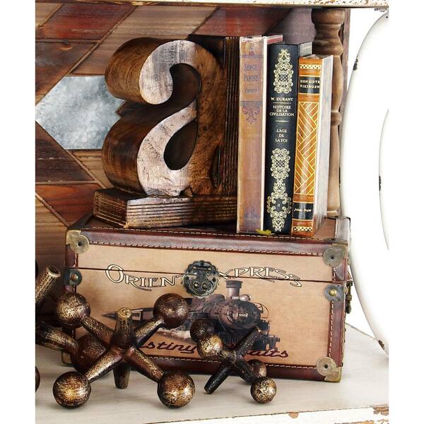 Litton Lane Brown Wood Vintage Trunk (Set of 3) 62230 - The Home Depot