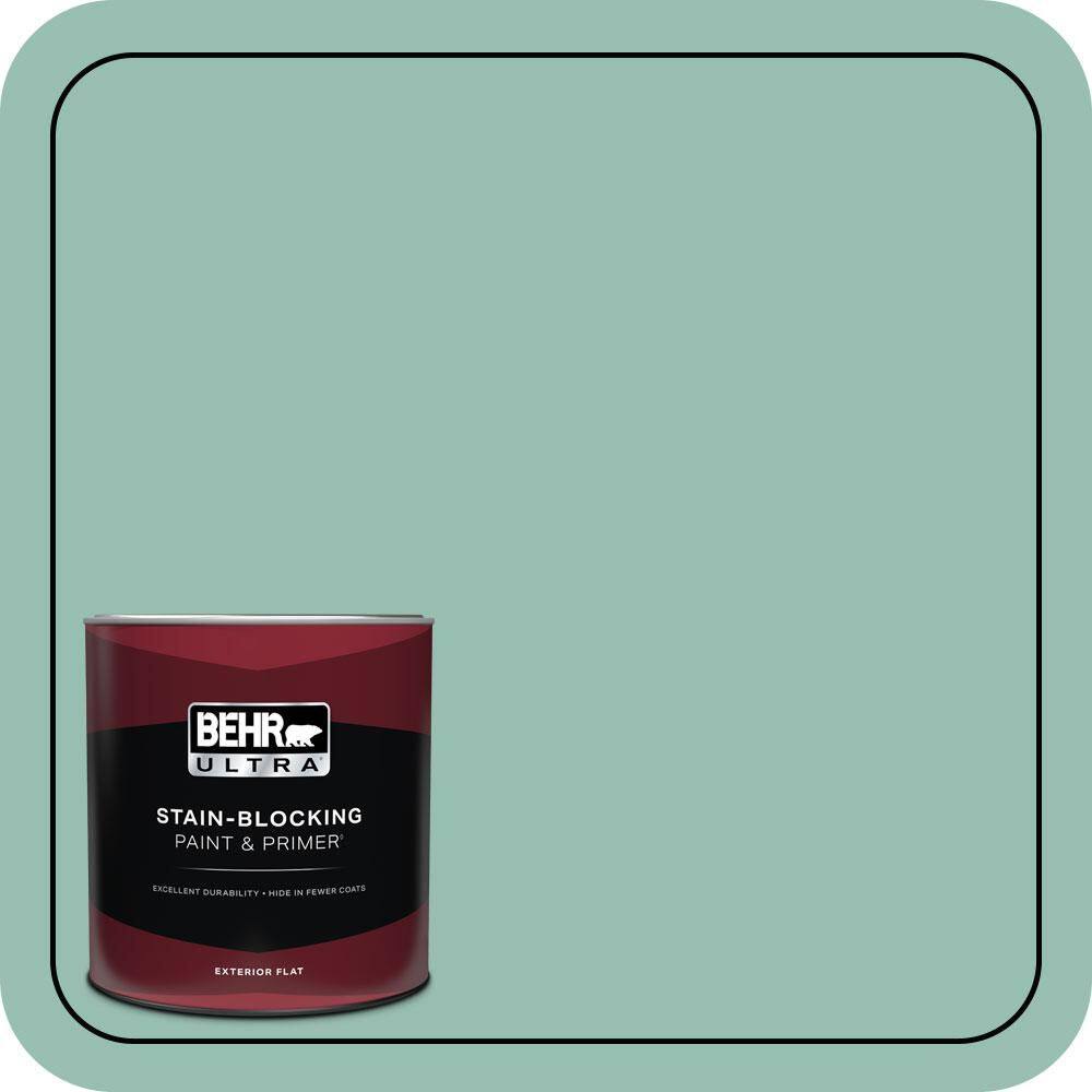 BEHR ULTRA 1 qt. #PPU12-07 Spring Stream Flat Exterior Paint & Primer ...