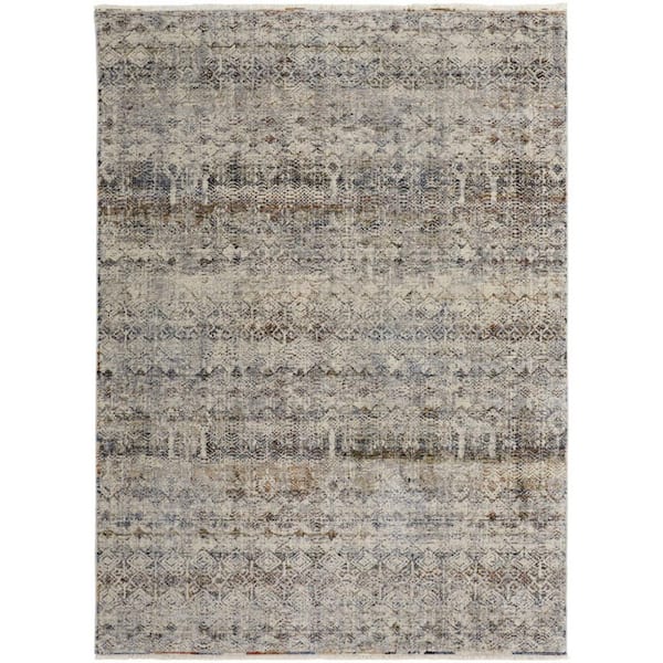 HomeRoots 5 ft. x 8 ft. Tan and Ivory Geometric Area Rug 2000513958 ...
