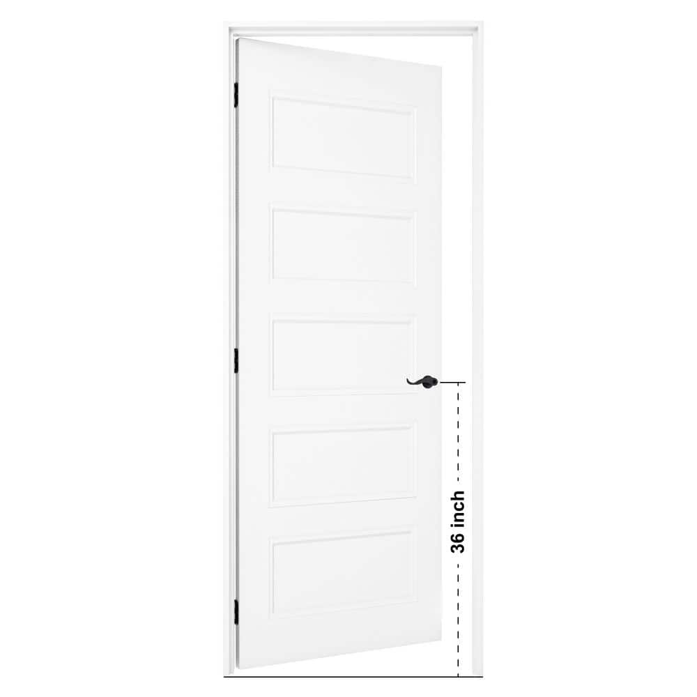 EH PUERTA 28 in. x 80 in. 5-Panel Left-Handed Painted Solid Core Wood ...
