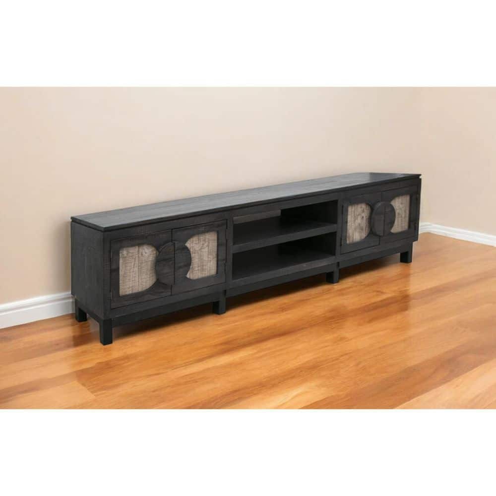 HomeRoots Black TV Stand Fits TV's up to 88 in. with Shelves;Storage ...