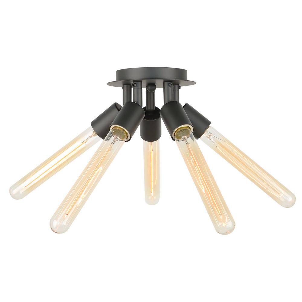 Sunpez 5-Lights Black Pendant Light Farmhouse Industrial Semi Flush Mount Ceiling Light Fixture ...