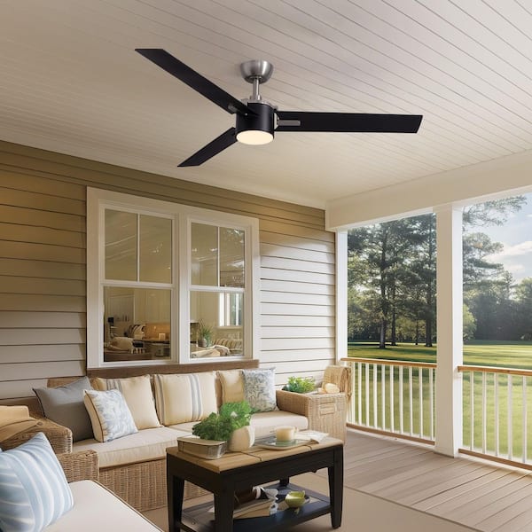 FANNEHONNE 56 in. LED Indoor Nickle Ceiling Fan with Integrated LED ...