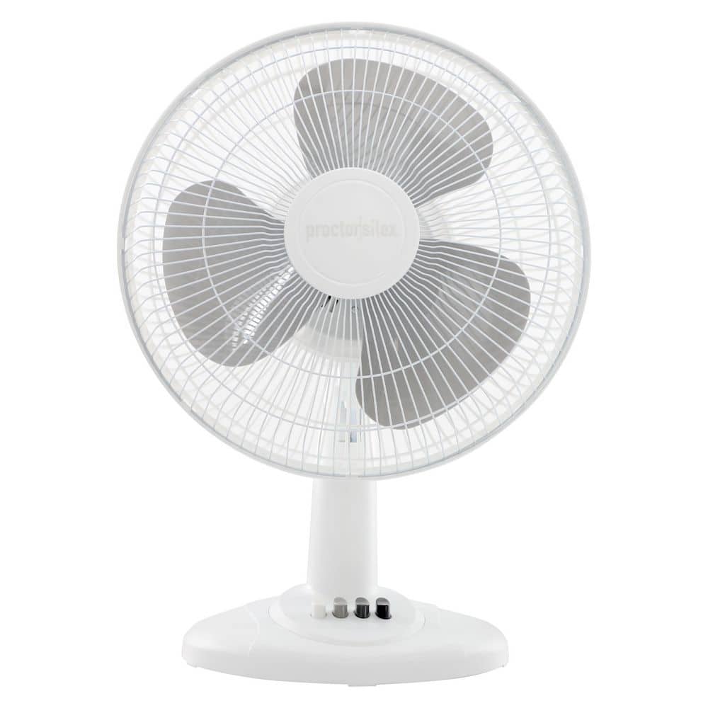 Proctor Silex 3 Speed 12 in. 40w Oscillating Table Fan in White ...