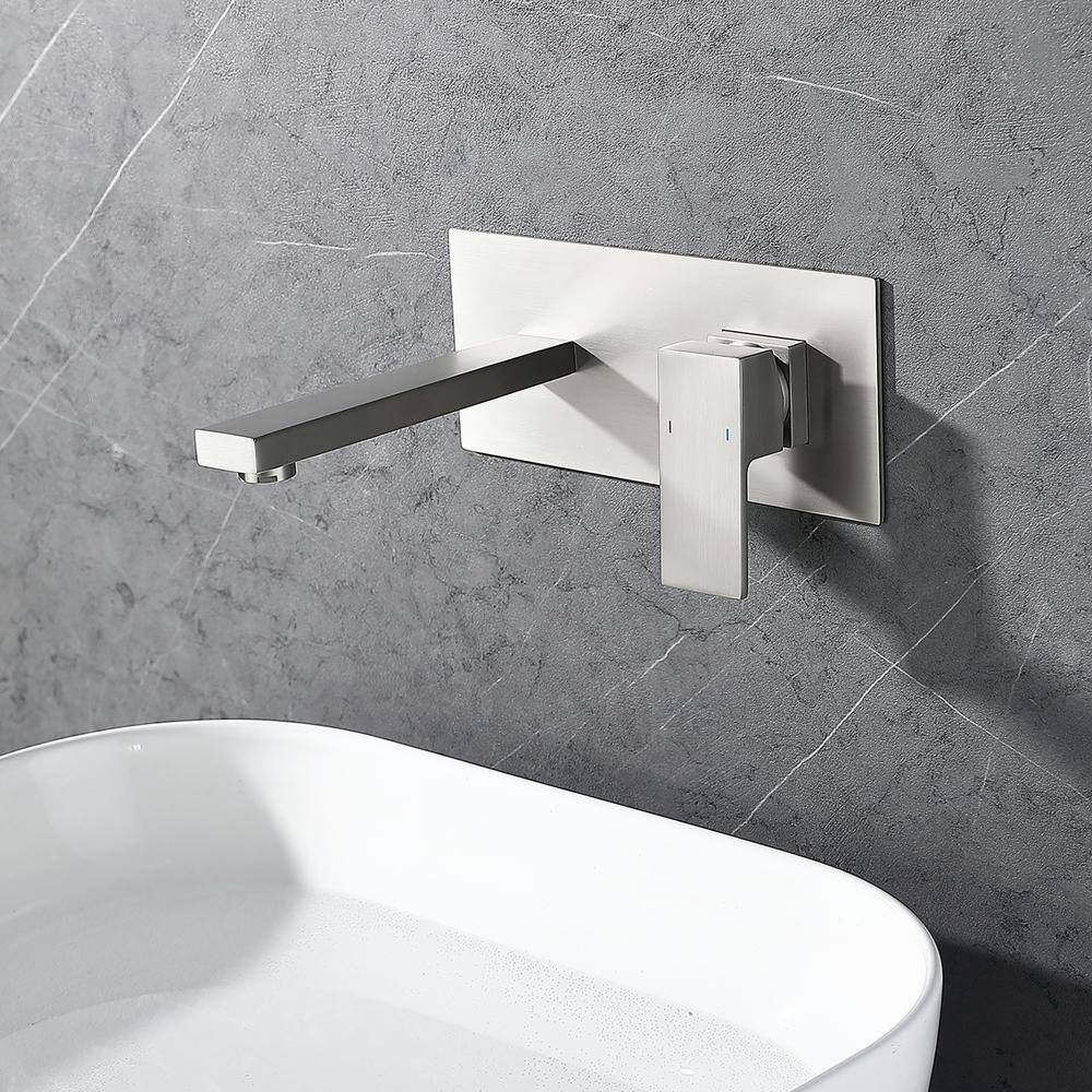 Staykiwi Single Handle Wall Mounted Bathroom Faucet in Brushed Nickel ...