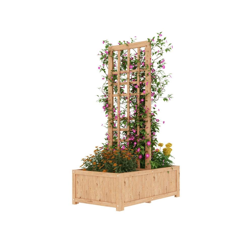 FUFU&GAGA 2.6 ft. x 1.3 ft. x 3.7 ft. Brown Outdoor Wood Raised Garden ...