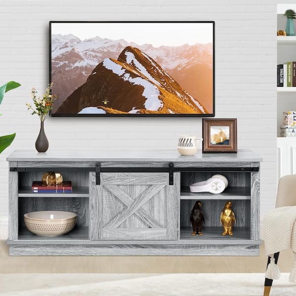 MAYKOOSH Gray Farmhouse TV Stand Fits TVs up to 50 in. with Sliding ...