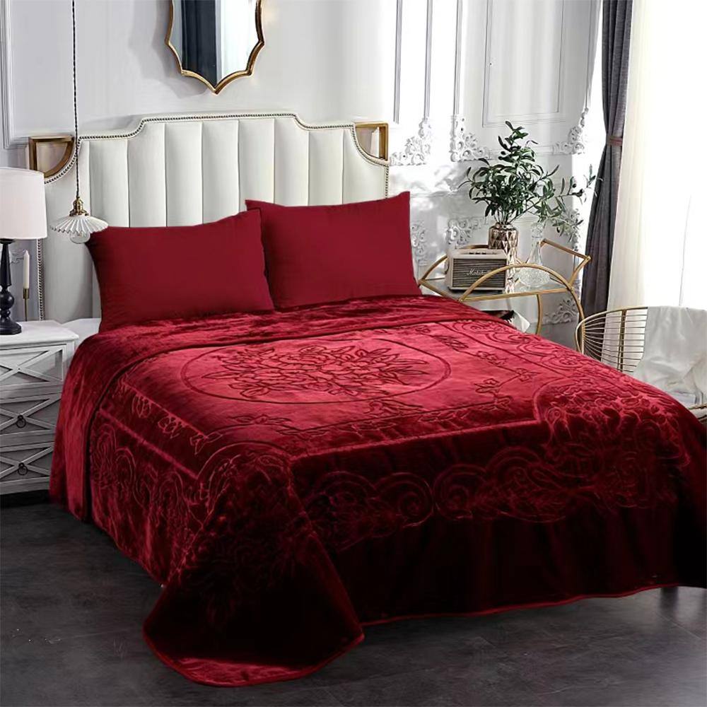 JML Burgundy Embossed 85"x95"- 9 Lbs King Winter Mink Fleece Blanket ...