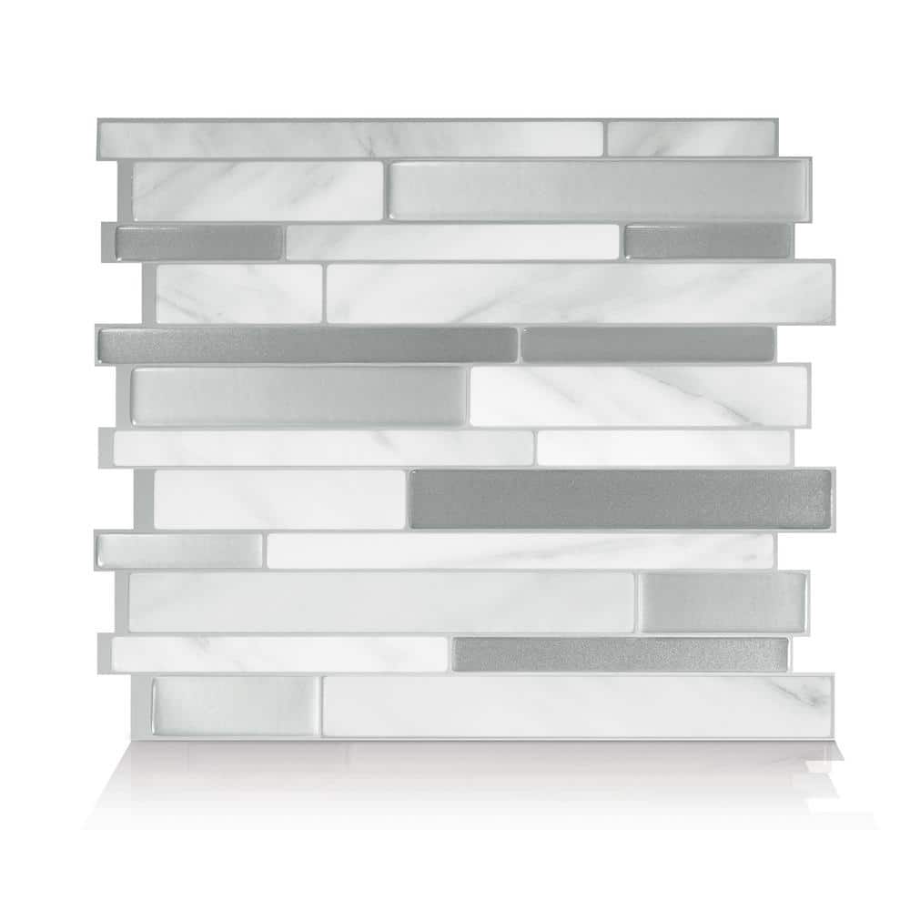 smart tiles Milano Carrera Grey 11.55 in. W x 9.65 in. H Peel and Stick ...