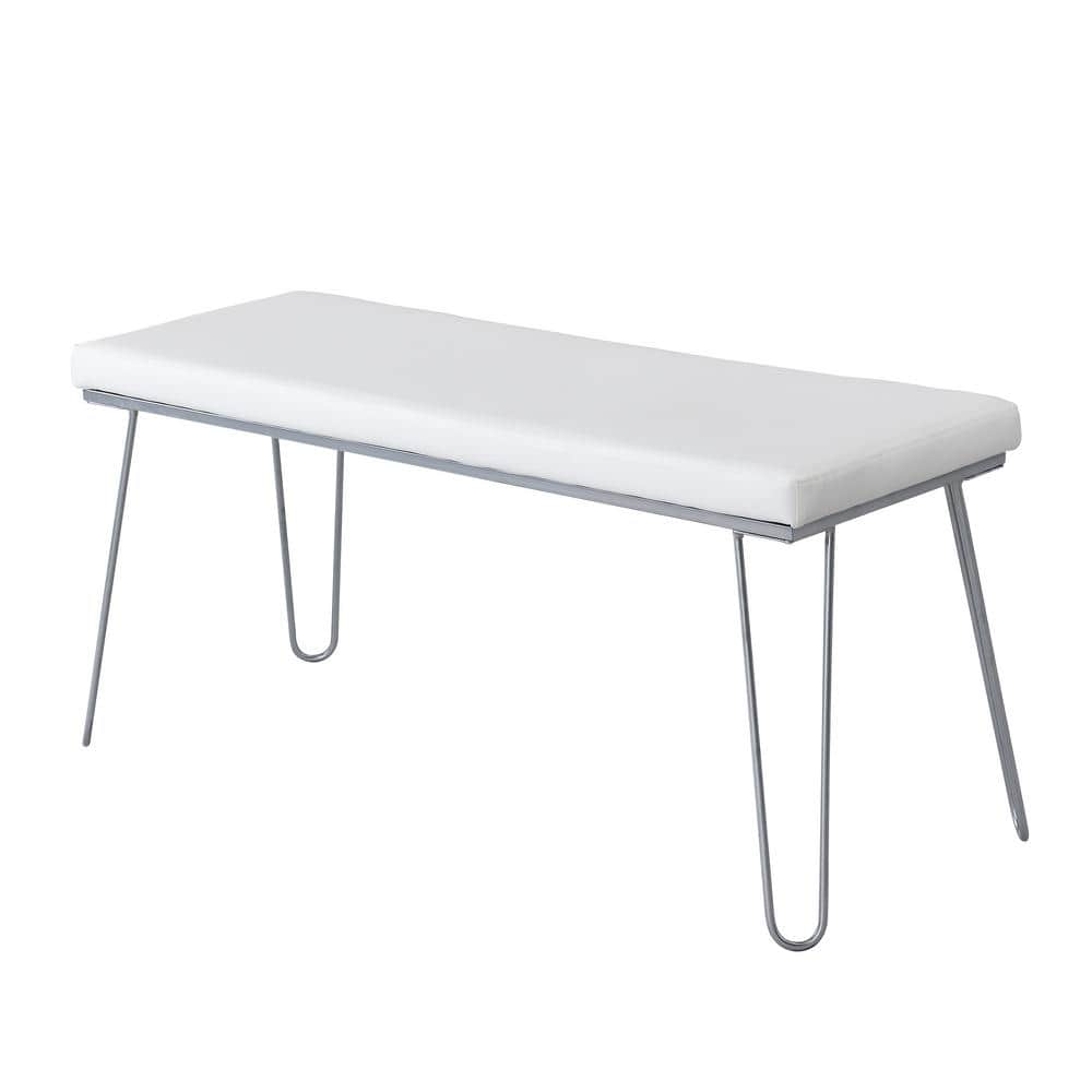 Morrissey 18 in. H x 42 in. W x 15 in. D White/Silver Upholstered Bench ...