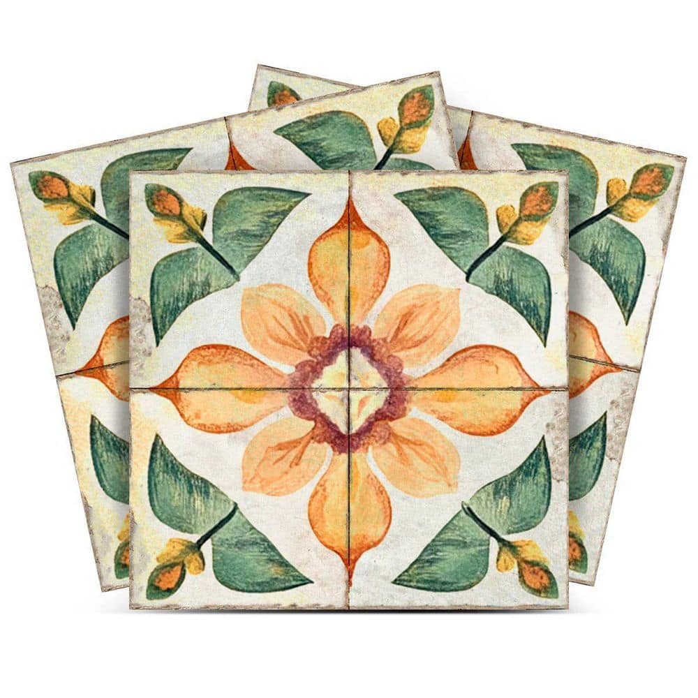 MI ALMA Green and Orange R342 7 in. x 7 in. Vinyl Peel and Stick Tile ...