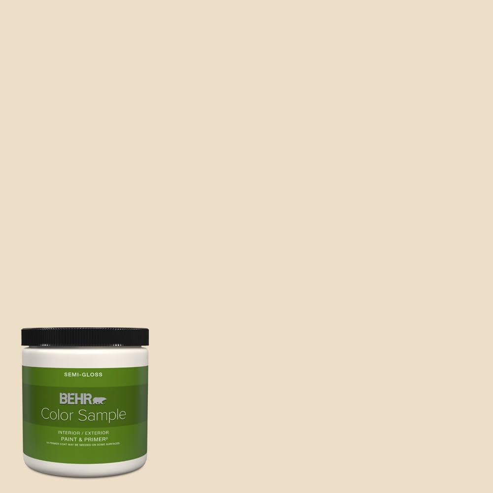 BEHR PREMIUM PLUS 8 oz. #710C-2 Raffia Cream Semi-Gloss Interior ...