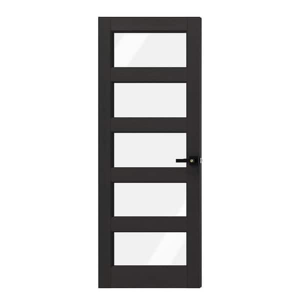 TENONER 32 in. x 80 in. MDF Composite, PVC Covering, Black, 5 Lite ...