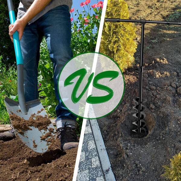 T-Shaped Hand Operated Spiral Post Hole Digger with 4 in. & 6 in. x 38" Set Garden Auger Drill ...