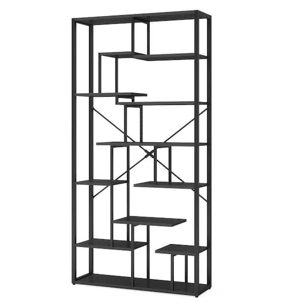 BYBLIGHT 79 in. Tall Black Engineered Wood 12-Shelf Etagere Bookcases ...