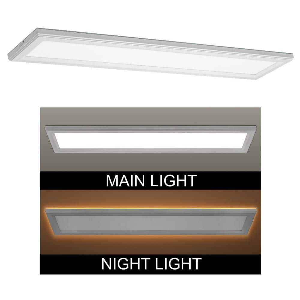 ETI LIGHTING 48 in. x 10 in. Slim White LED Flush Mount with Night ...