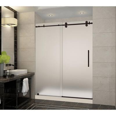 Aston Langham 56 in. to 60 in. x 60 in. Frameless Sliding Tub Door with Frosted Glass in Bronze ...