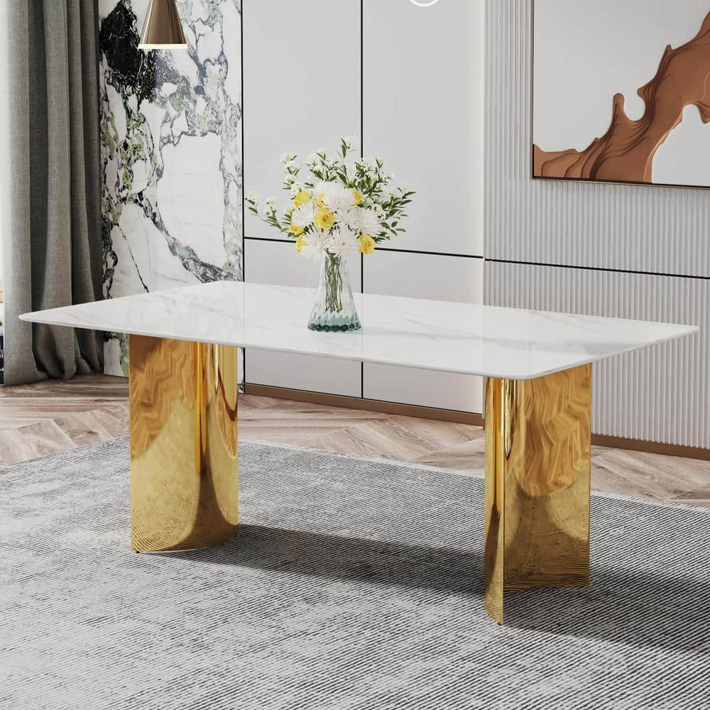 Polibi White/Gold Imitation Marble Glass Sticker Top 71 in. Double ...