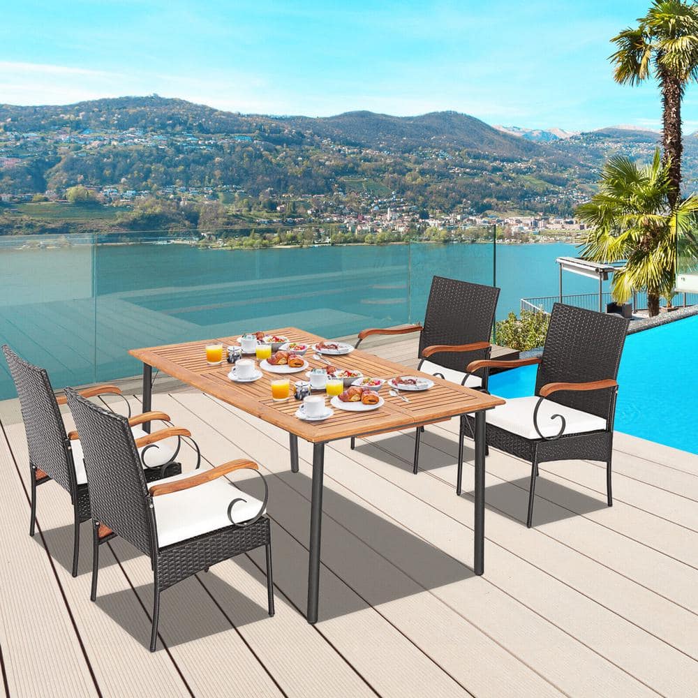ANGELES HOME 5-Piece Wicker Patio Outdoor Dining Set with Detachable ...