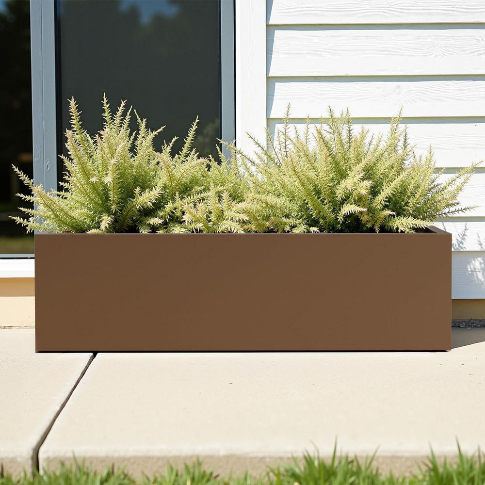 Dovelina Tall 9 in. H Rectangular Brown Metal Planter Pots Indoor ...