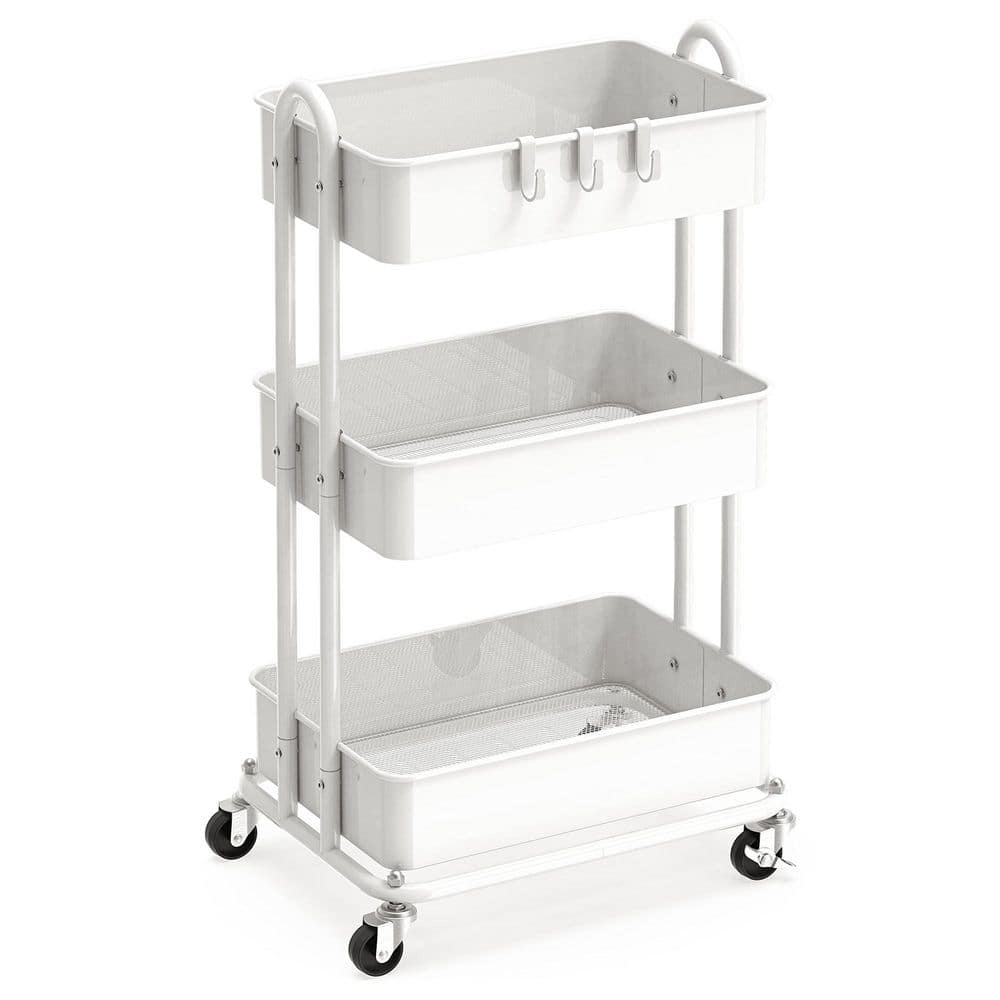 3-Tier Metal -Wheeled Utility Cart in White ZCart010 - The Home Depot
