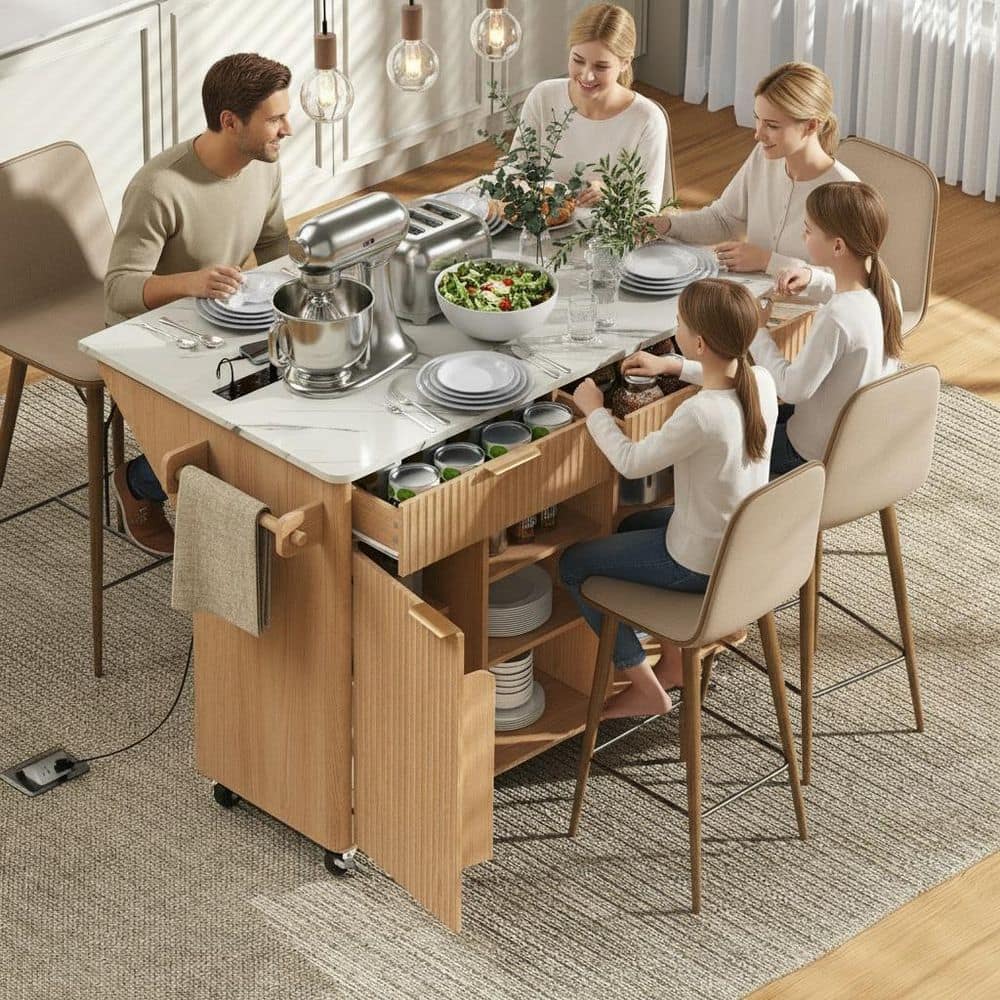 Reviews for Runesay Farmhouse Natural Wood 52 in. Power Outlet Drop ...