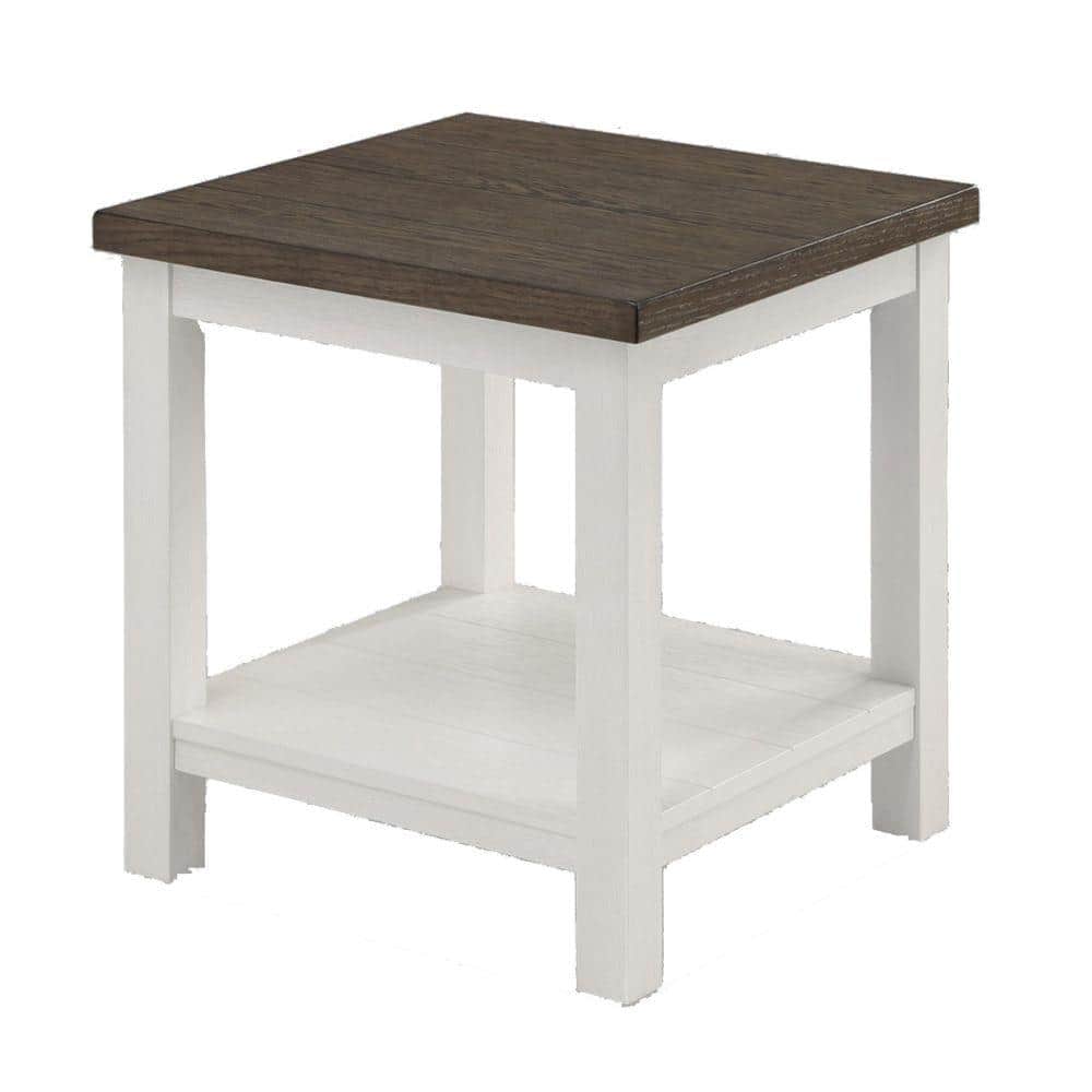Mon 24 Inch Square End Table, Open Bottom Shelf, Brown Top, White Frame ...