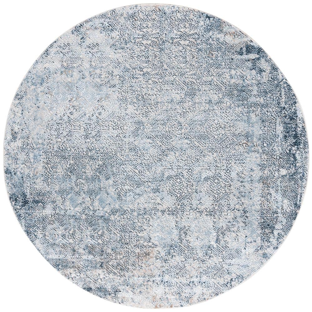 SAFAVIEH Parker 7 ft. x 7 ft. Blue/Taupe Distressed Geometric Round ...