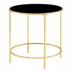 Furniture of America Skyes 36 in. Blue Coating Round Glass Top Coffee ...