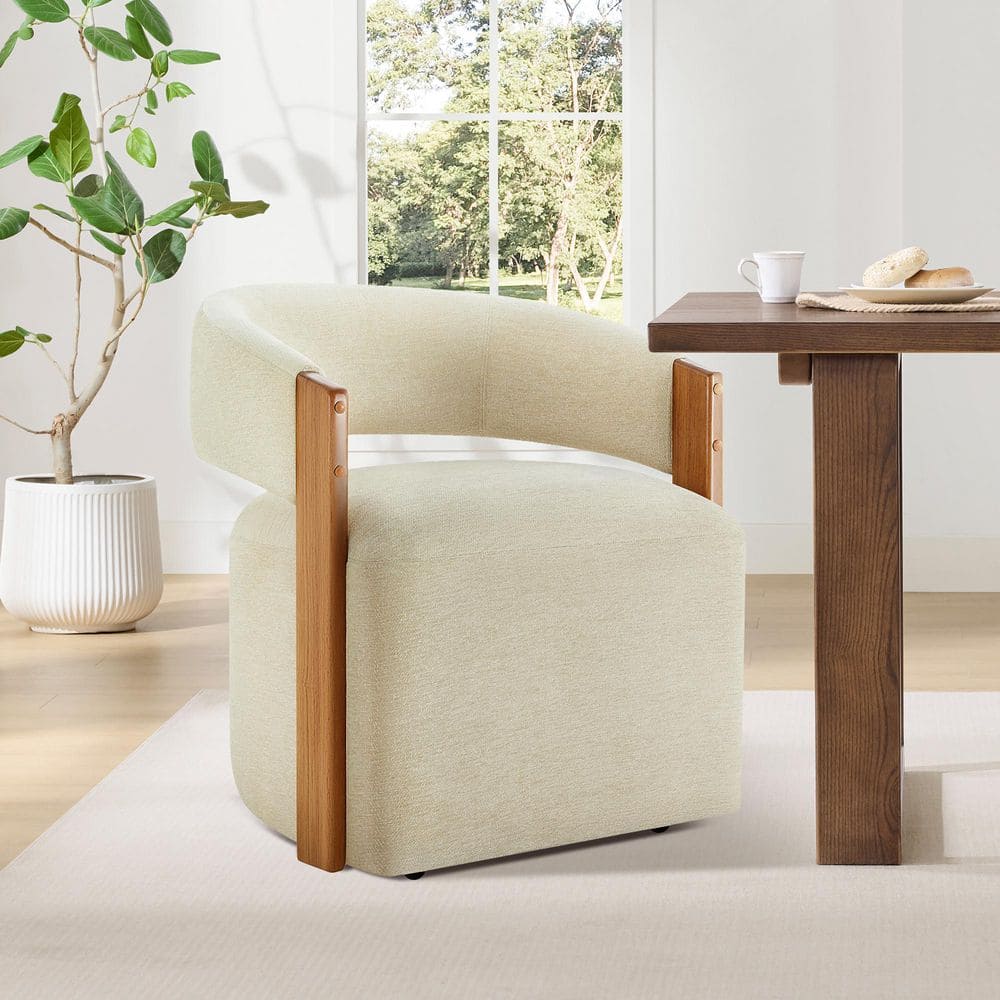 Spruce & Spring Ines Sand Fabric Modern Upholstered Dining Chairs with ...