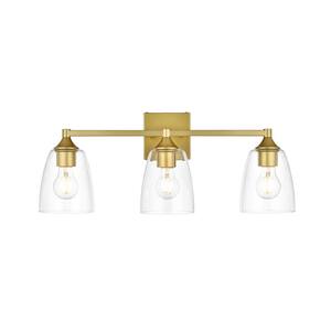 Simply Living 23 in. 3-Light Modern Brass Vanity Light with Clear ...
