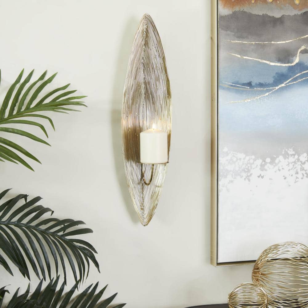 Litton Lane 23 in. Brass Stainless Steel Metal Single Candle Wall ...