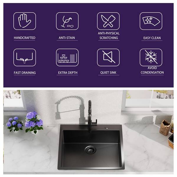 VEVOR 25 in. Kitchen Sink Workstation, 304 Stainless Steel Top Mount ...