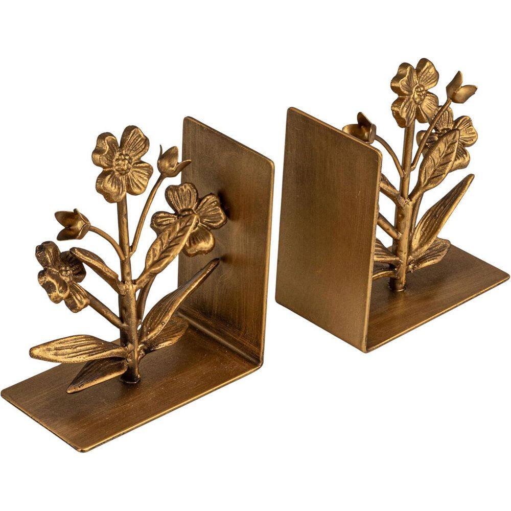 Gold Cast Metal Flower Bookends (Set of 2) ENHD30951 - The Home Depot