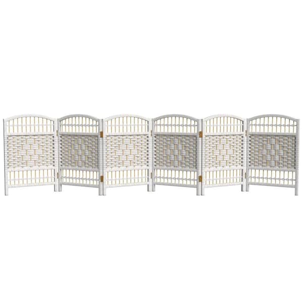 RED LANTERN 2 ft. Short Fiber Weave Folding Screen - White - 6 Panels ...