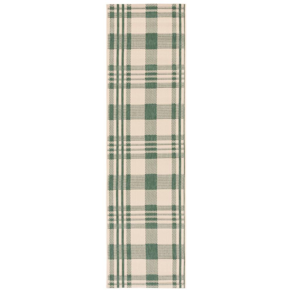 SAFAVIEH Courtyard Green/Beige 2 ft. x 5 ft. Runner Plaid Indoor ...