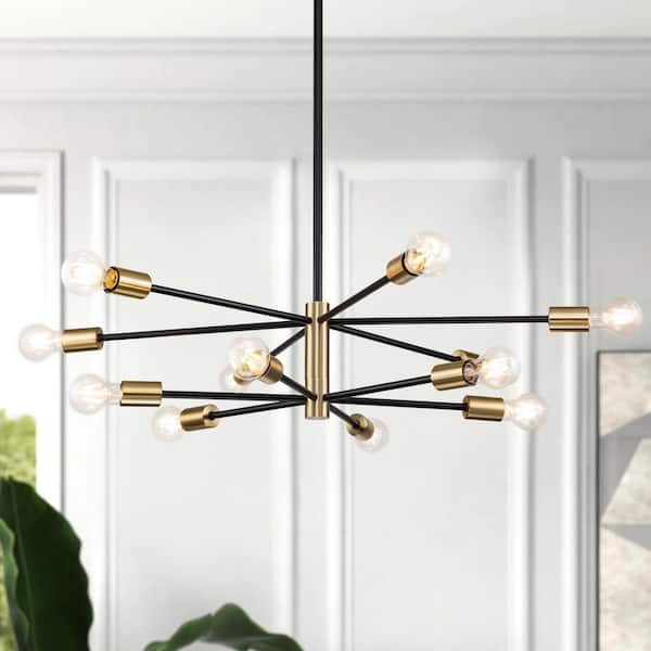 RRTYO Lipinski 12-Light Black Gold Sputnik Double Layer Chandelier ...