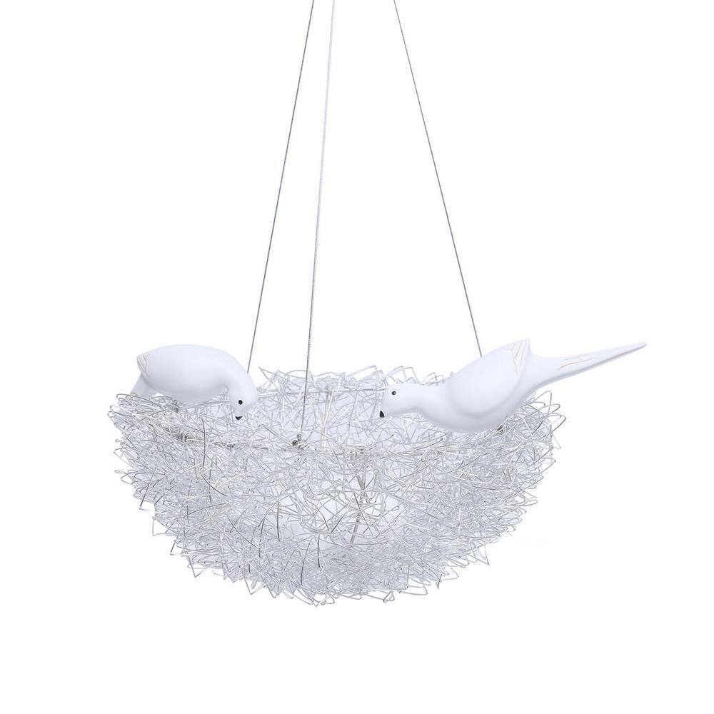 OUKANING 15.74 in. 5-Light White Creative Bird Nest Shaded Pendant ...