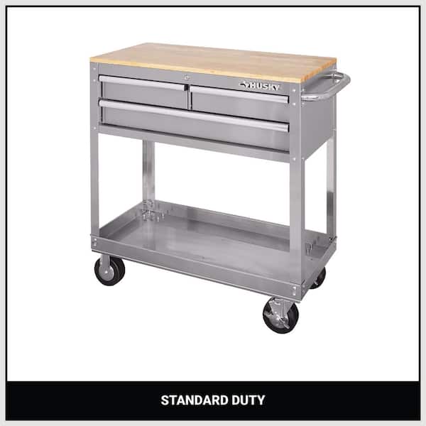 Husky Tool Storage 36 in. W Stainless Steel Utility Cart HOUC3603BJX1 ...