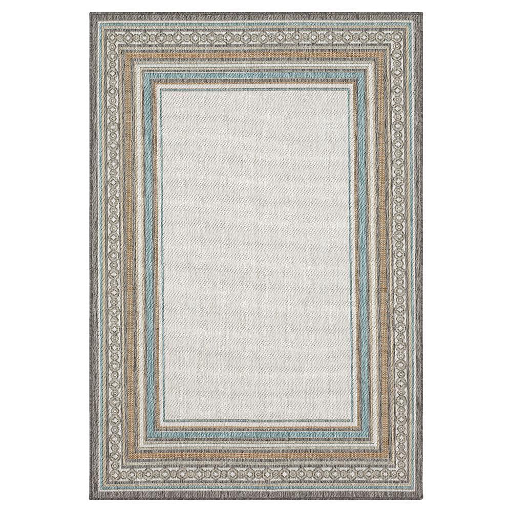 Mohawk Home Seaside Border Light Grey 8 ft. x 10 ft. Geometric Indoor ...