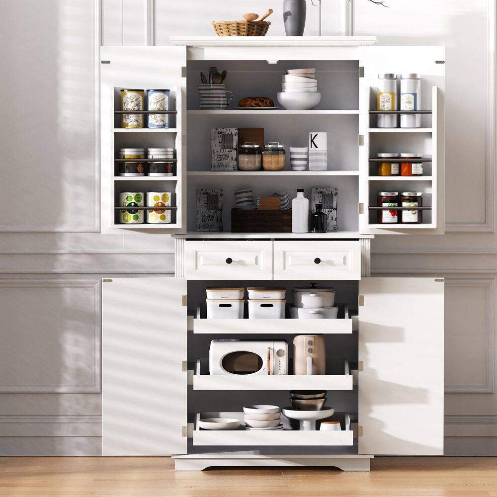 Runesay Farmhouse White Wood 31.5 in. Embossed Texture Kitchen Island ...