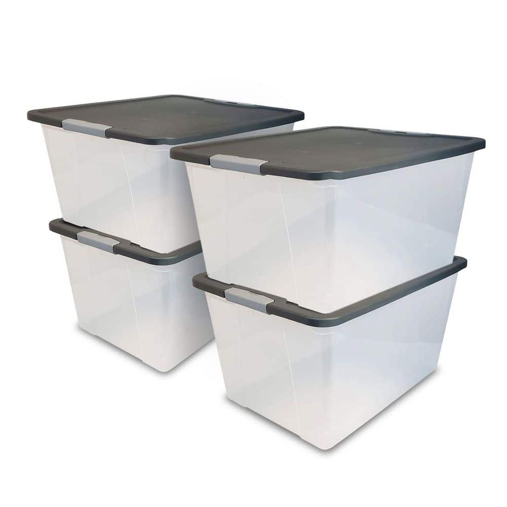 HOMZ 64 qt. Secure Latching Large Plastic Storage Bin with Gray Lid in ...