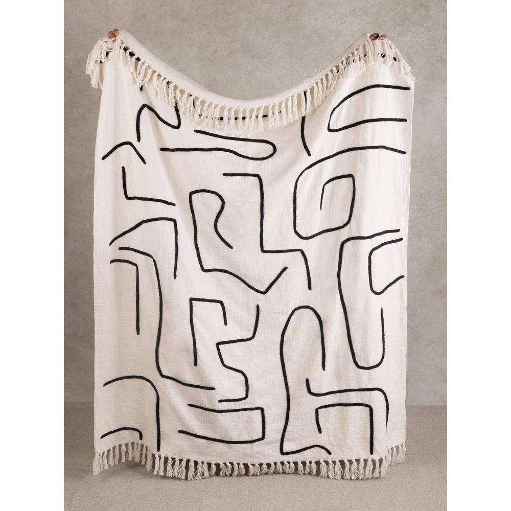 GAURI KOHLI Slovenia Ivory Throw Blanket 50 in. x 60 in. GK71096 - The ...