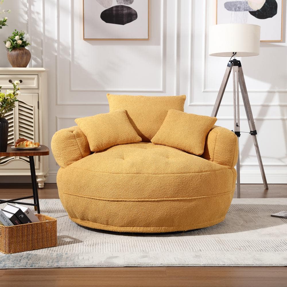 HOMEFUN Modern Dirt Yellow Chenille Swivel Upholstered Barrel Living ...