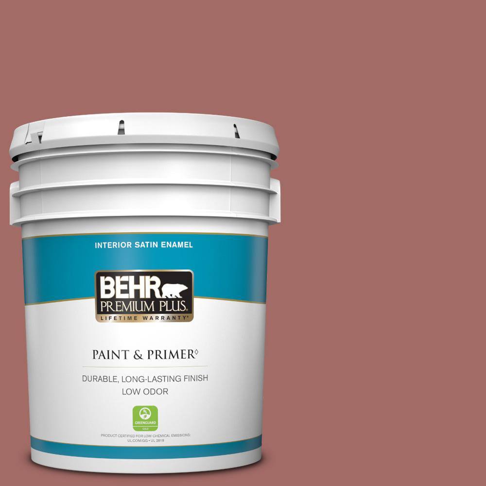BEHR PREMIUM PLUS 5 gal. #S150-5 Vermilion Satin Enamel Low Odor ...