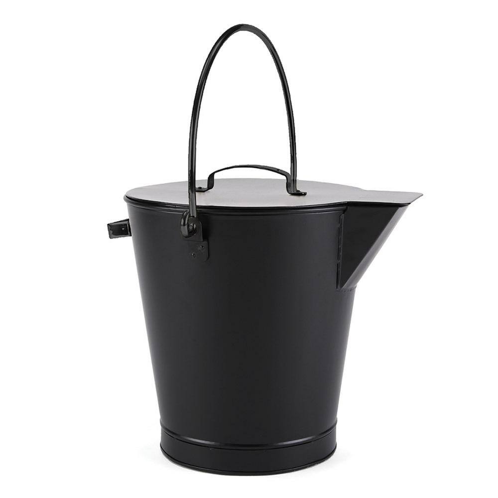 ACHLA DESIGNS 13 in. Tall Black Versatile Round Ash Bucket with Cover ...