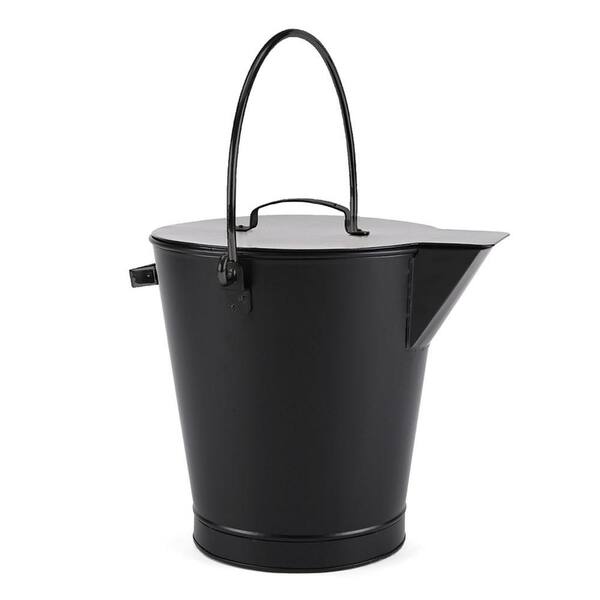 ACHLA DESIGNS 13 in. Tall Black Versatile Round Ash Bucket with Cover ...