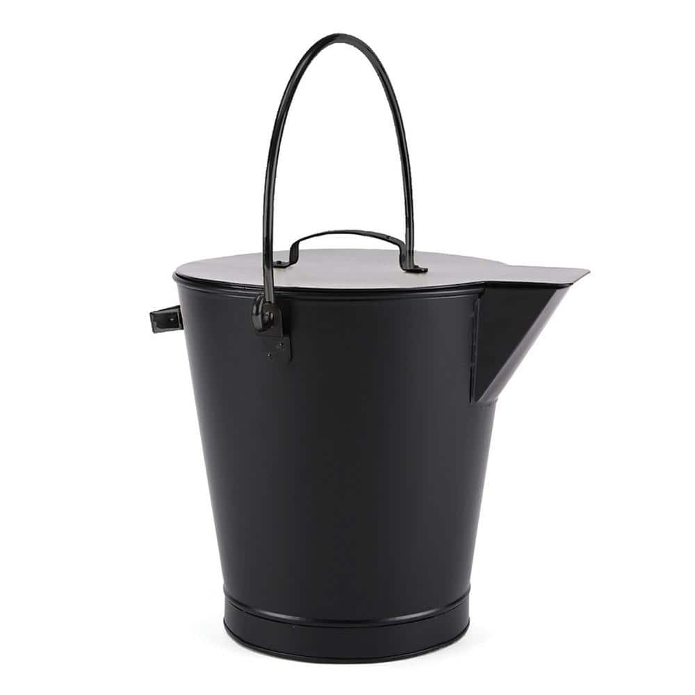 ACHLA DESIGNS 13 in. Tall Black Versatile Round Ash Bucket with Cover ...