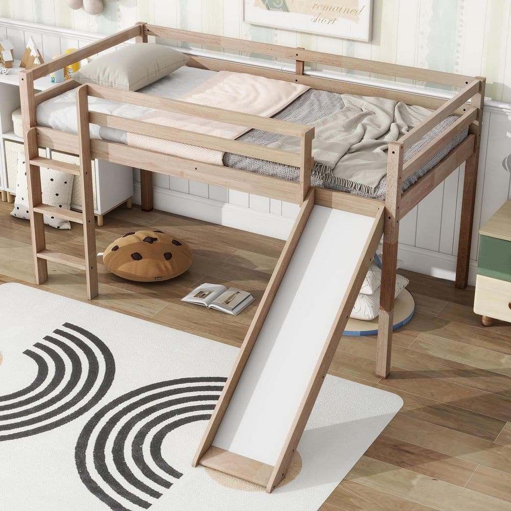 Noble House Myra Brown Twin Size Low Loft Bed with Slide, Ladder ...