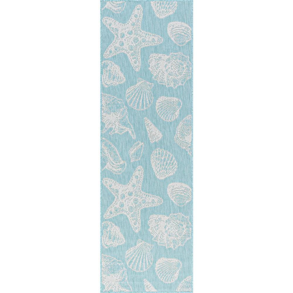 Tayse Rugs Eco Coastal Aqua 3 ft. x 10 ft. Indoor/Outdoor Runner Rug ...